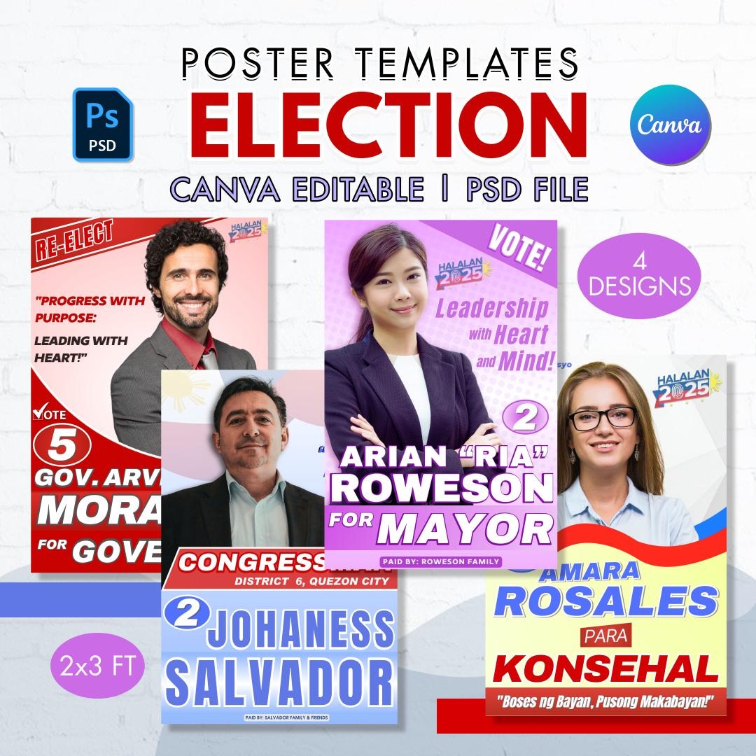 Canva PSD Election Campaign Poster Templates Set | 2x3 Feet[ft.] Poster ...