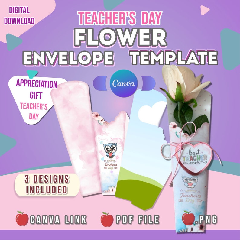 Canva Flower Envelope Teacher's Day Template | Editable Flower Envelope ...