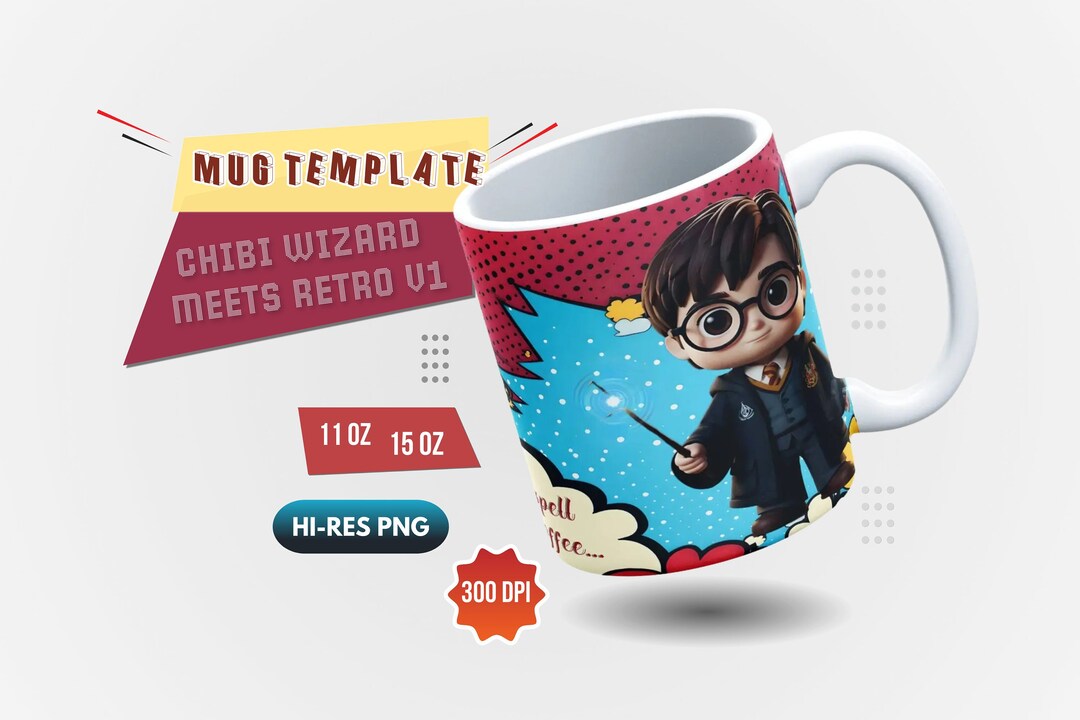 Chibi Wizard Boy Retro Mug Template V.2 | Spell on Coffee Mug | H ...