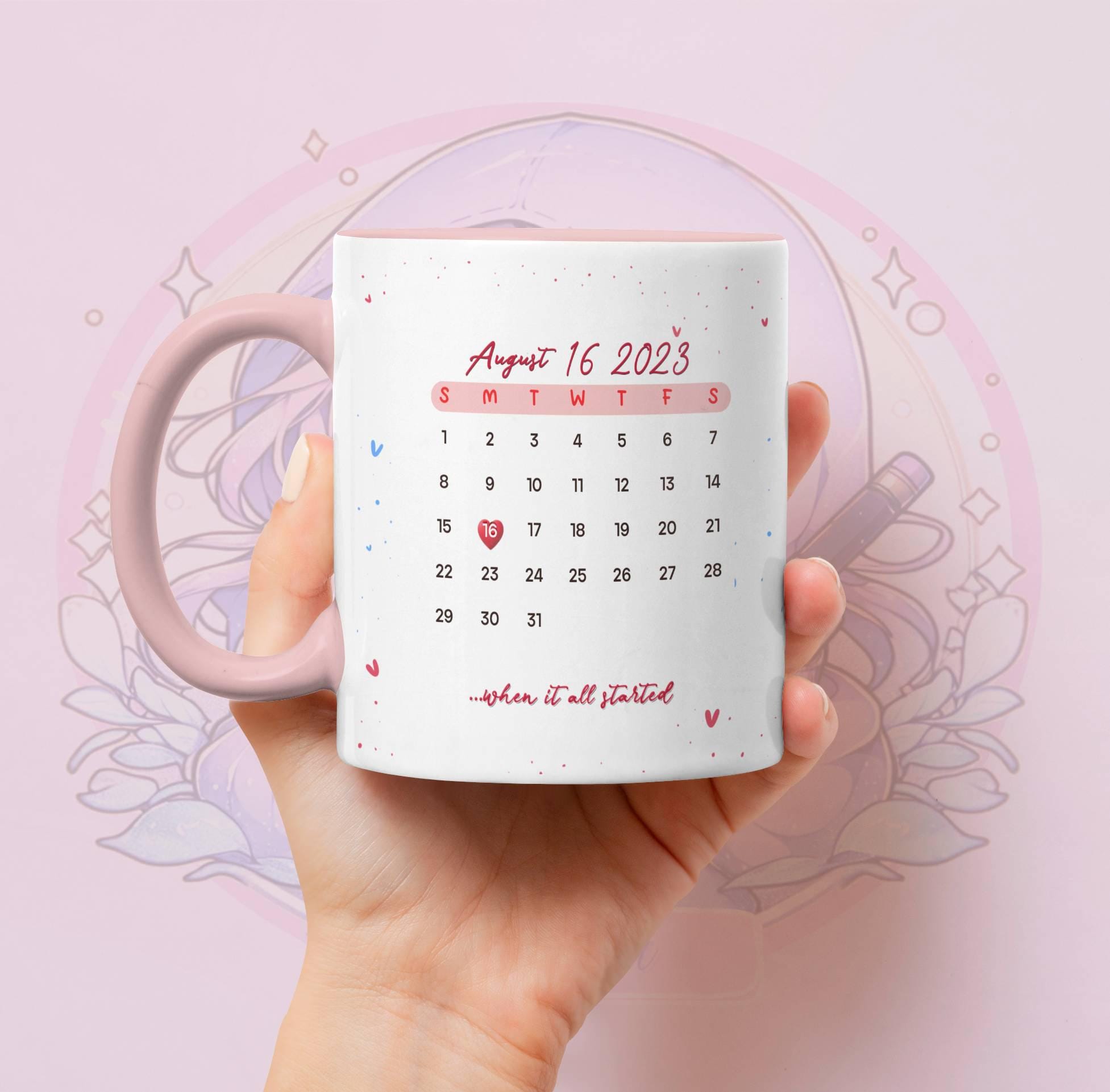 Canva Love Started Calendar Mug Wrap Template | Love Memory Mug Design ...