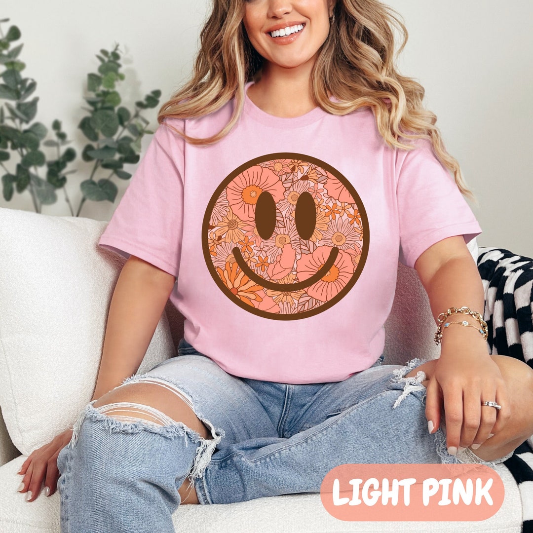 Smiling Pastel Flower Tee, Vintage Smiley Face, Graphic Shirt ...