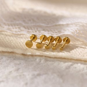 Titanium Flat Circle Labret Stud Earring, Threadless Push Pin Flat Back Earring, Tiny Tragus ...