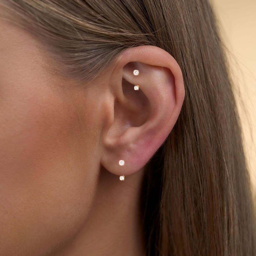 Waterproof Titanium Ear Jacket, Tiny Front & Back Earring, Threadless ...