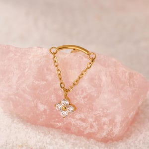 Titanium Flower Vertical Dangle Hidden Helix Chain Piercing, Threaded ...