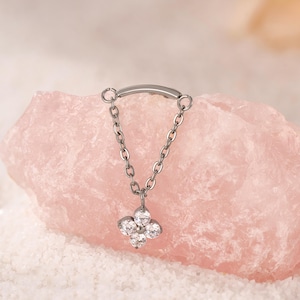 Titanium Flower Vertical Dangle Hidden Helix Chain Piercing, Threaded ...