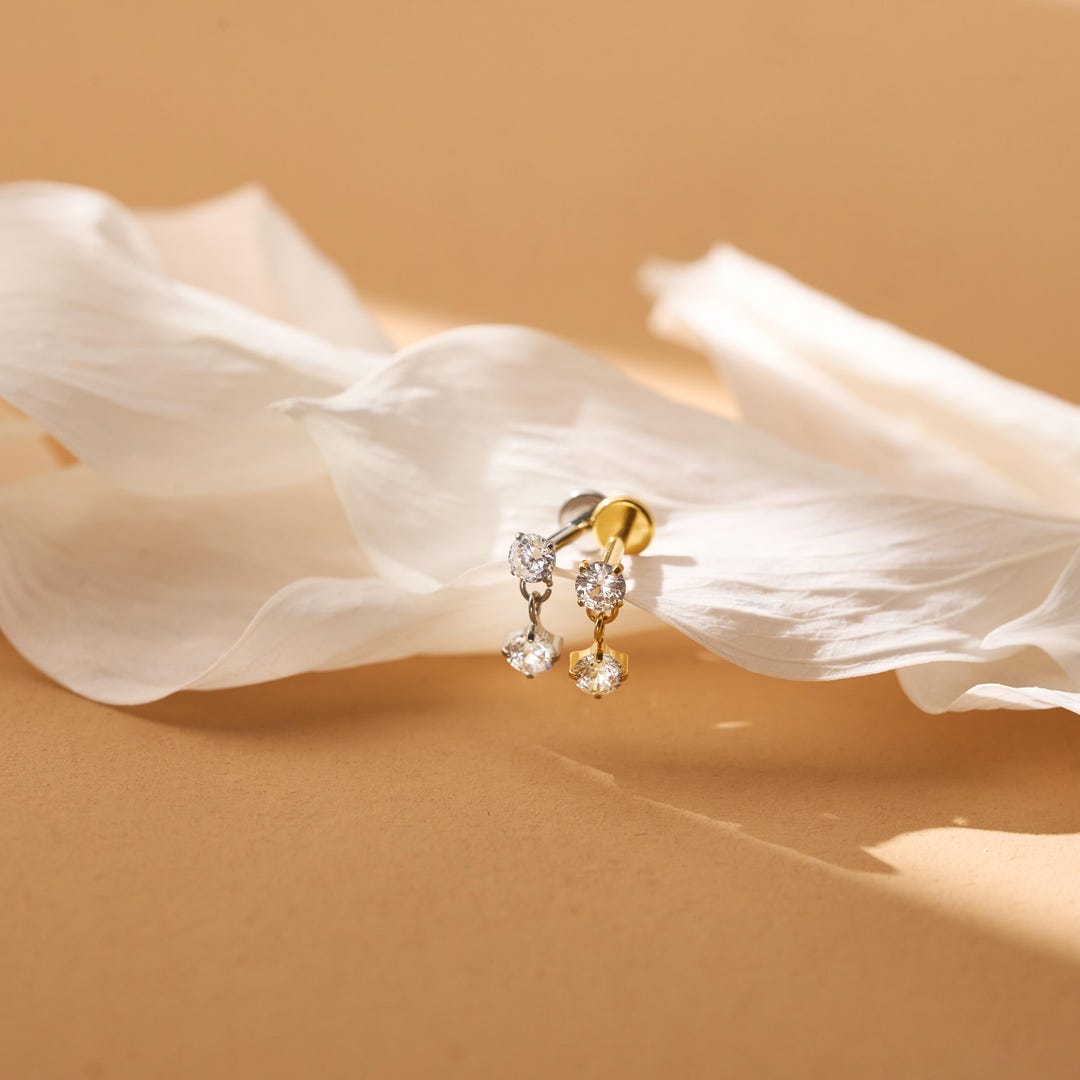 Titanium Vertical Dangle Helix Piercing, Threaded Flat Back Stud ...