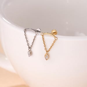 Titanium Vertical Dangle Hidden Helix Piercing, Threaded Flat Back Stud ...