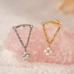 Titanium Flower Vertical Dangle Hidden Helix Chain Piercing, Threaded ...