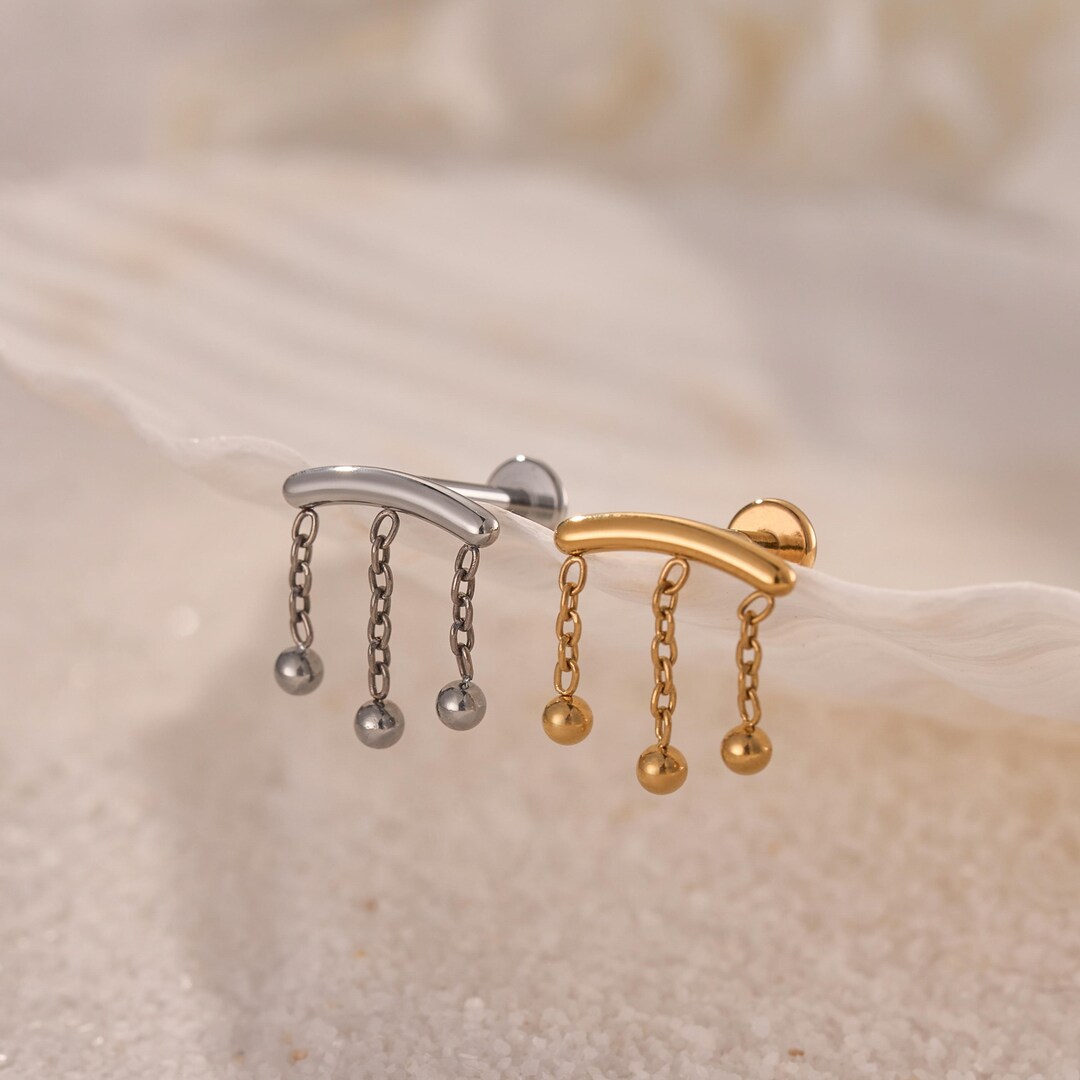 Titanium Labret Stud Earrings • Flower Flat Back Earrings • Helix ...