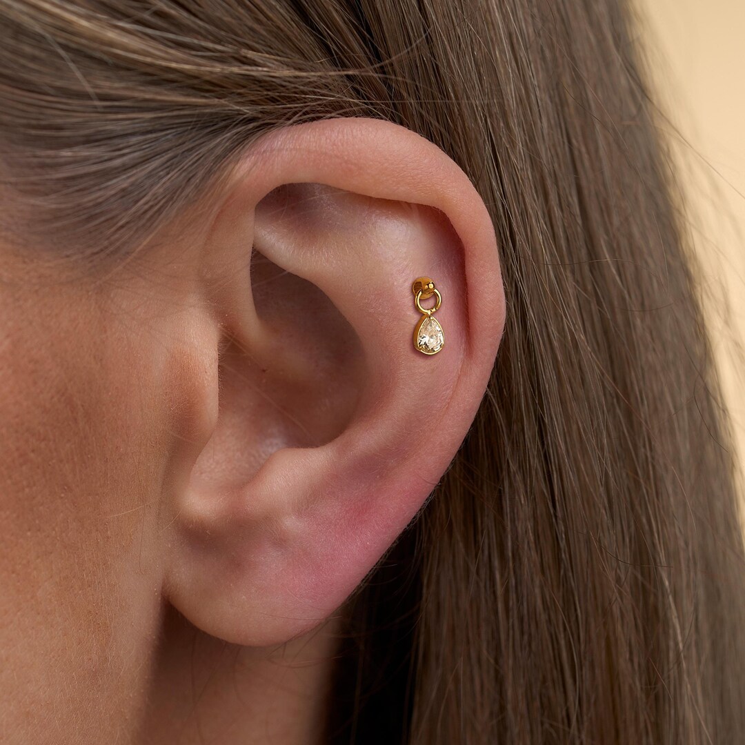 Titanium Vertical Dangle Helix Piercing, Threaded Flat Back Stud ...