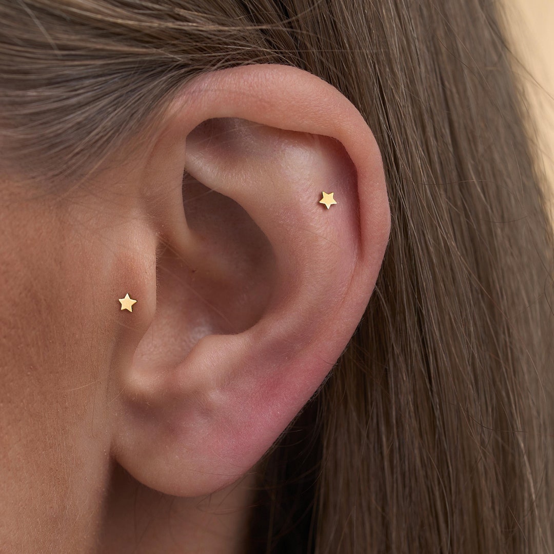 Titanium Labret Star Stud Earrings • Flat Back Earrings • Helix Earring ...