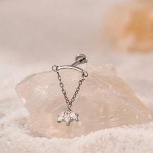 Titanium Leaf Vertical Dangle Hidden Helix Chain Piercing, Threaded ...