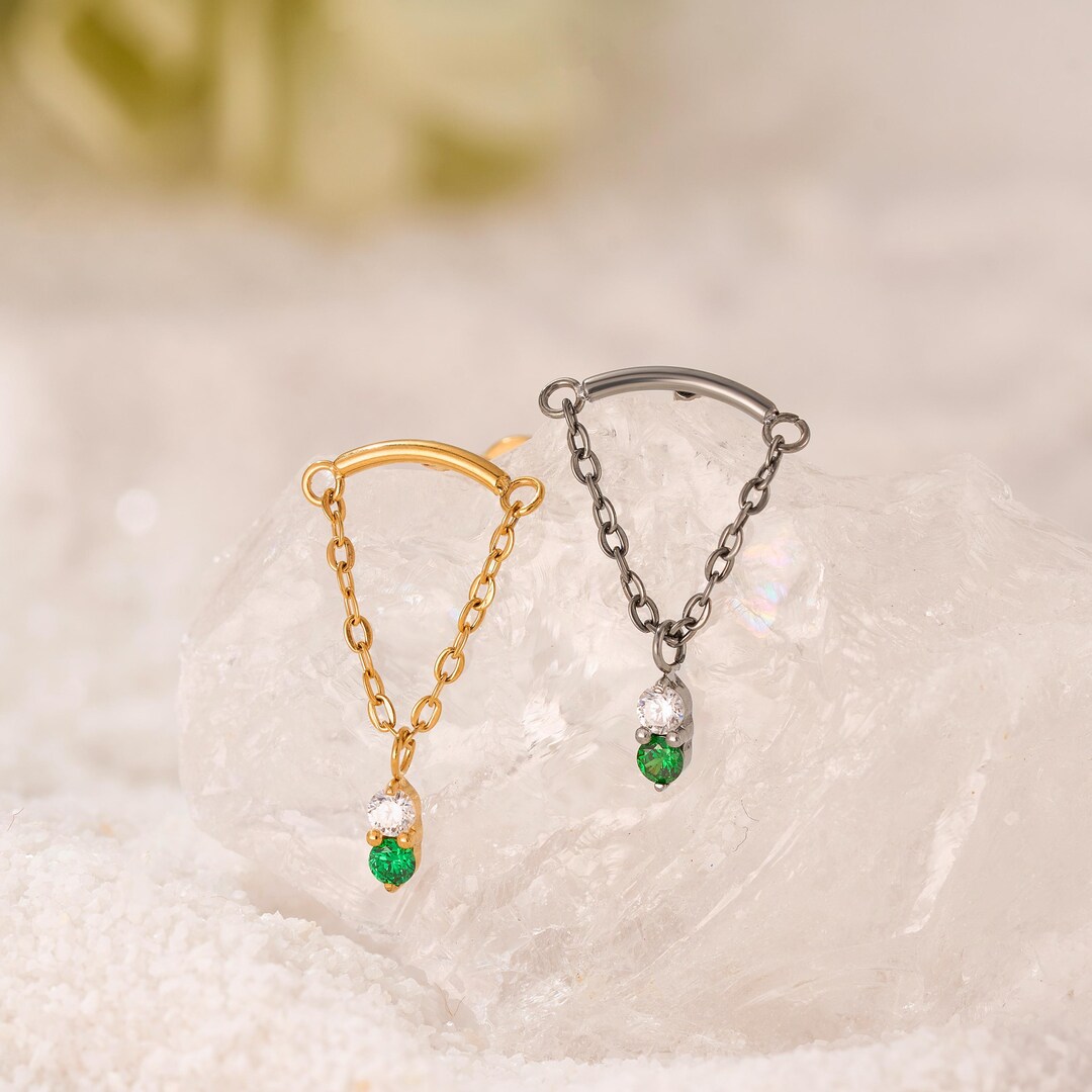 Titanium Vertical Dangle Hidden Helix Chain Piercing, Threaded Flat ...