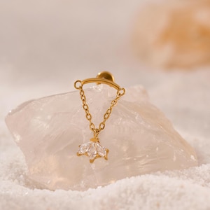 Titanium Leaf Vertical Dangle Hidden Helix Chain Piercing, Threaded ...