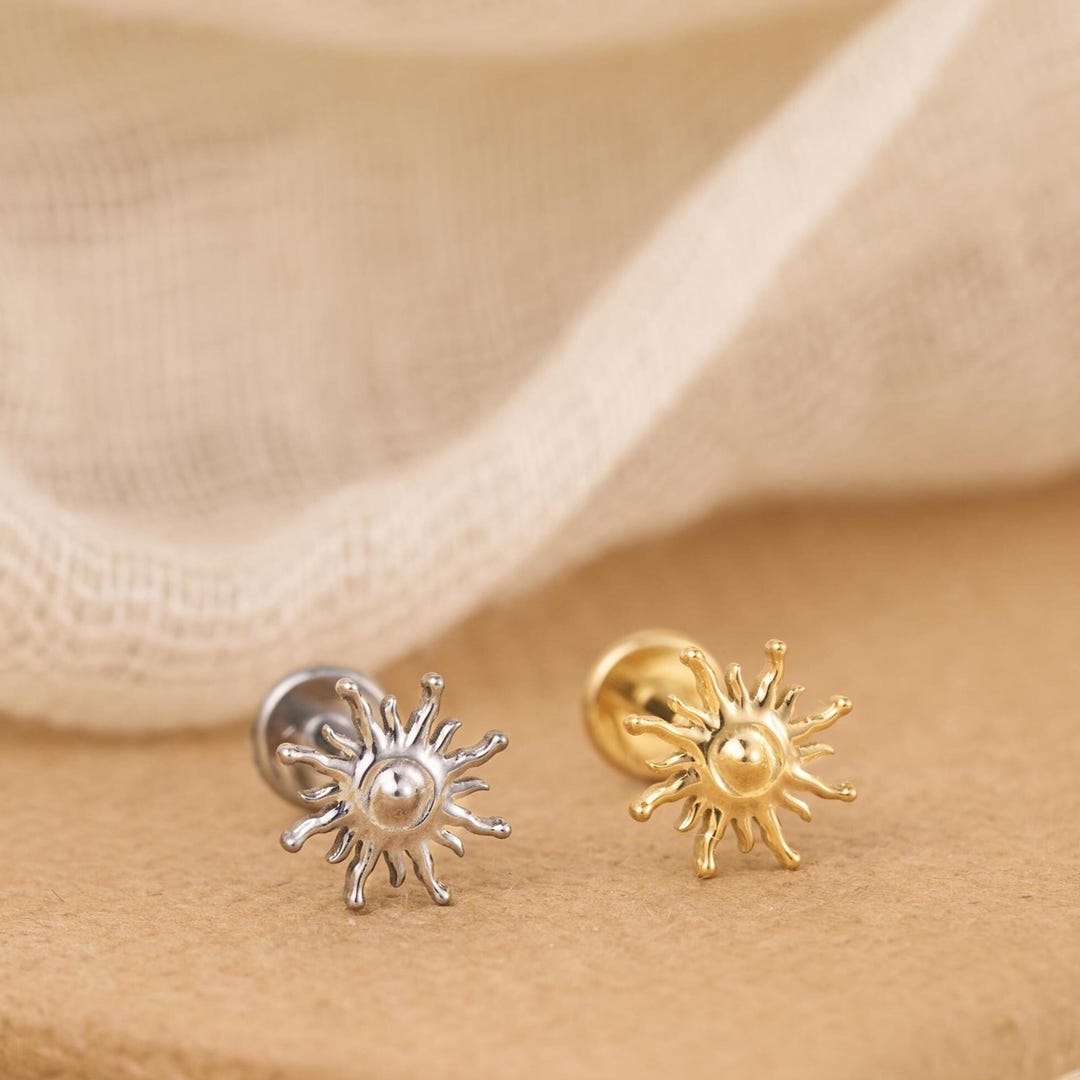 Titanium Labret Stud Earrings • Flower Flat Back Earrings • Helix ...