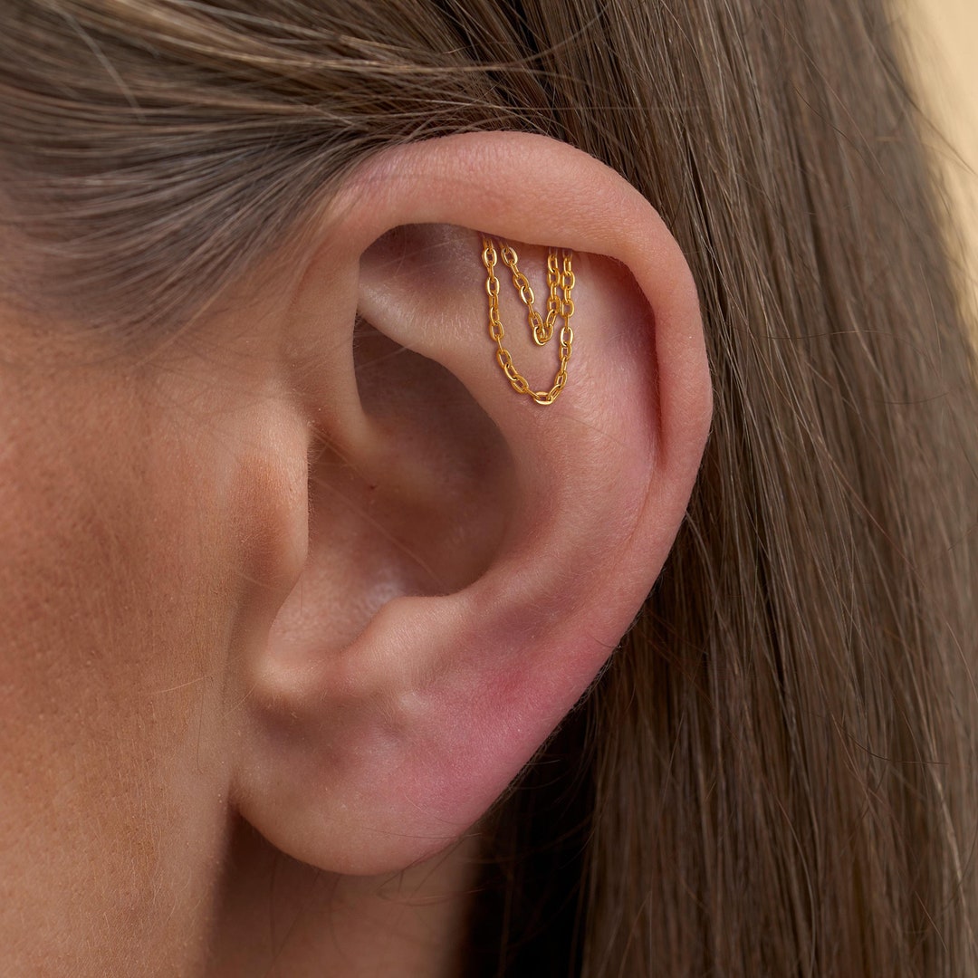 Titanium Vertical Dangle Hidden Helix Chain Piercing, Threaded Flat ...