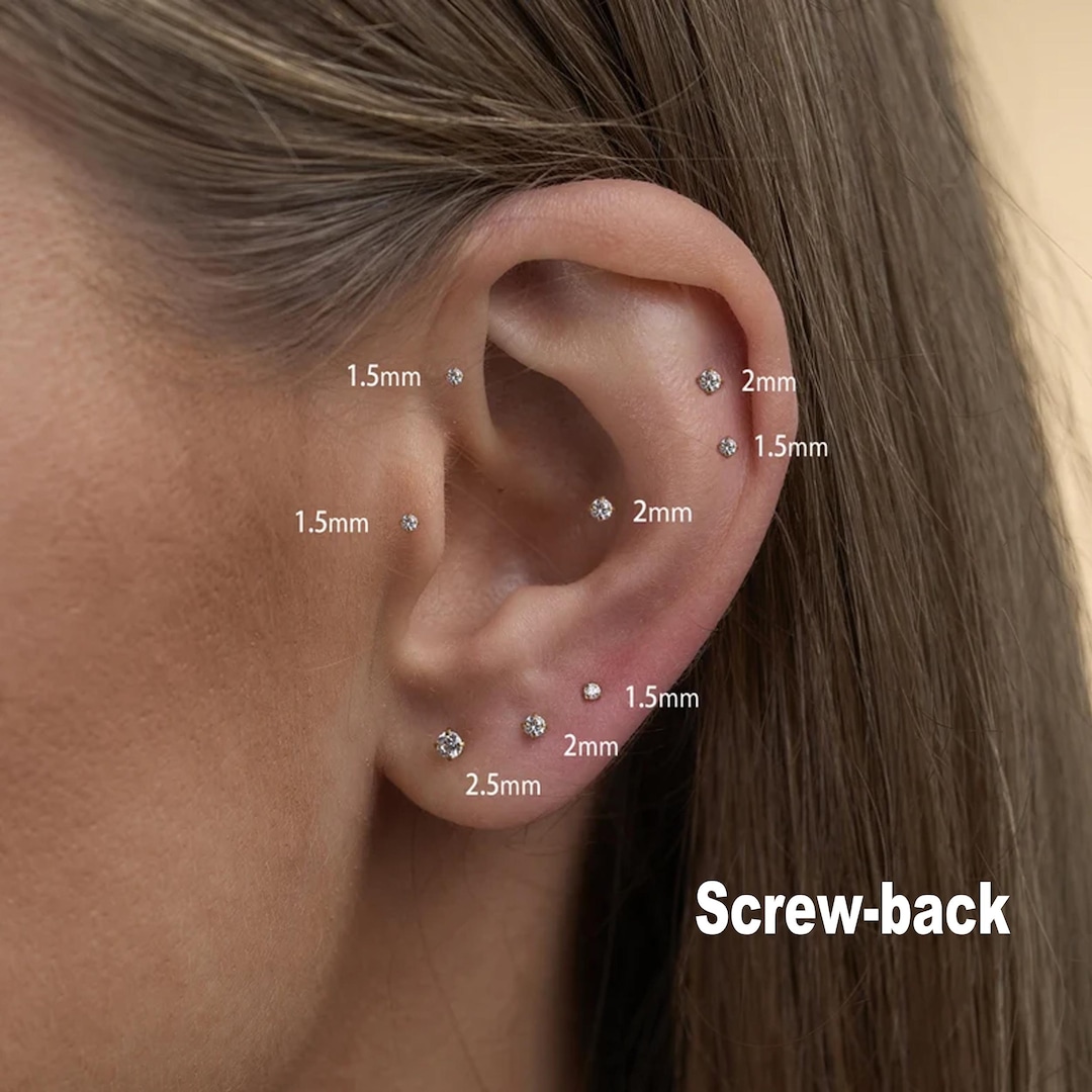 Titanium Labret Stud Earring, THREAD SCREW Flat Back Earring, Tiny ...