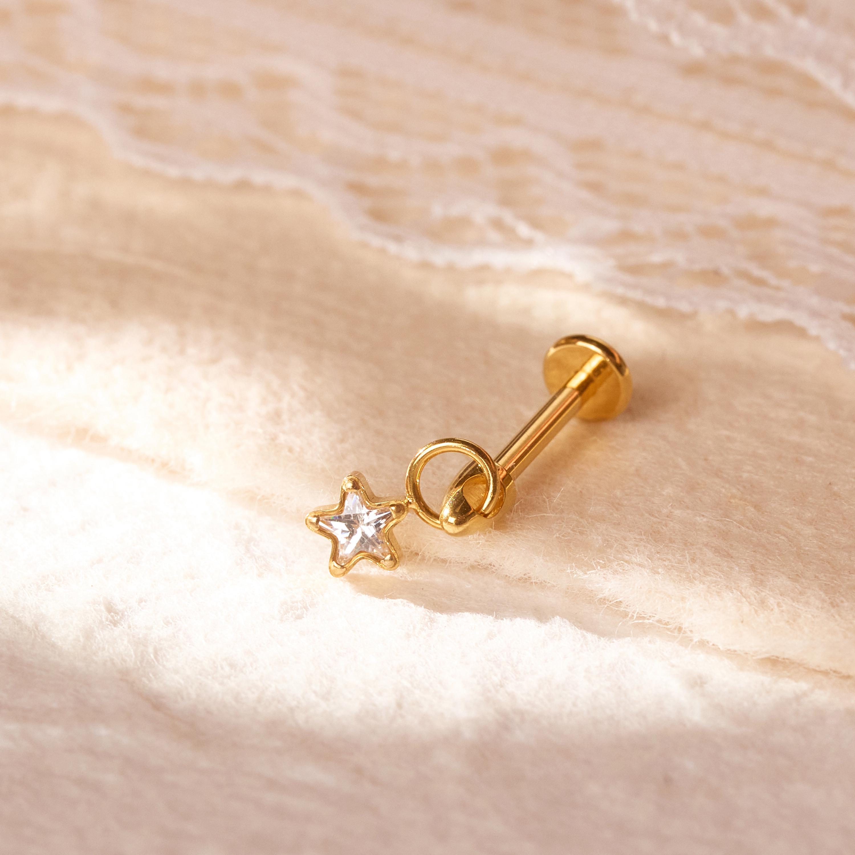 Titanium Star Vertical Dangle Helix Piercing, Threaded Flat Back Stud ...