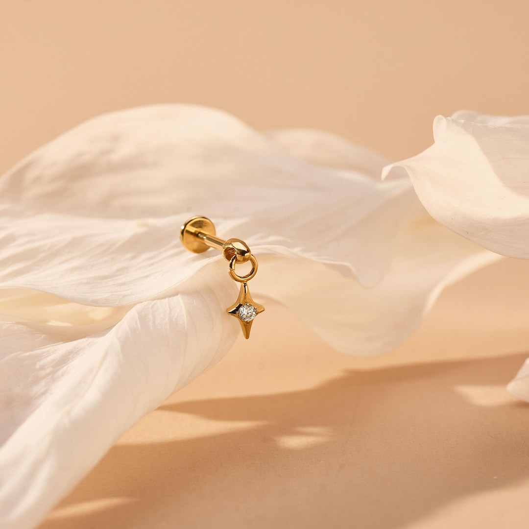 Titanium Vertical Dangle Helix Piercing, Threaded Flat Back Stud ...