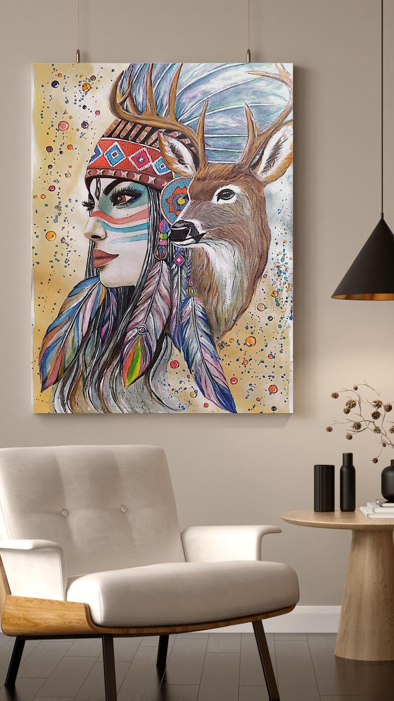 Woman and the Deer , Native Art Watercolor Digital - Etsy