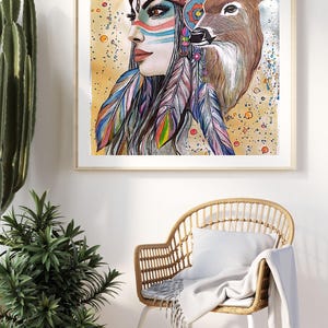 Woman and the Deer , Native Art Watercolor Digital - Etsy