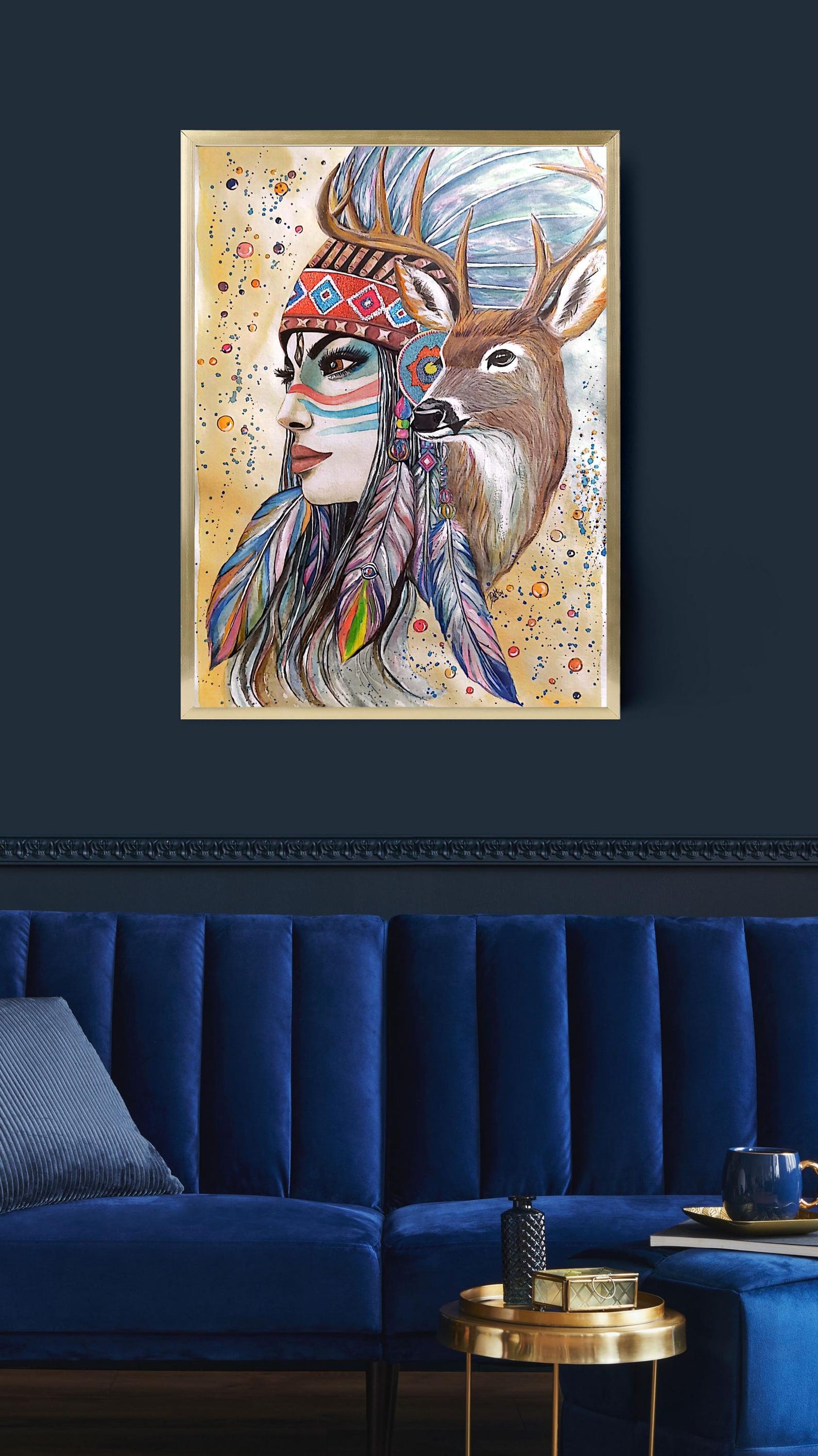 Woman and the Deer , Native Art Watercolor Digital - Etsy