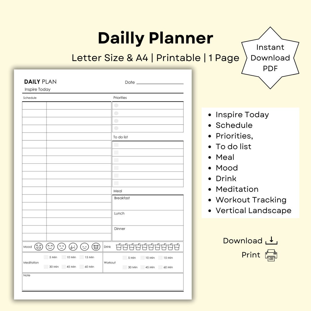 ADHD Daily Planner Vertical Printable Undated Planner Minimalist Style ...