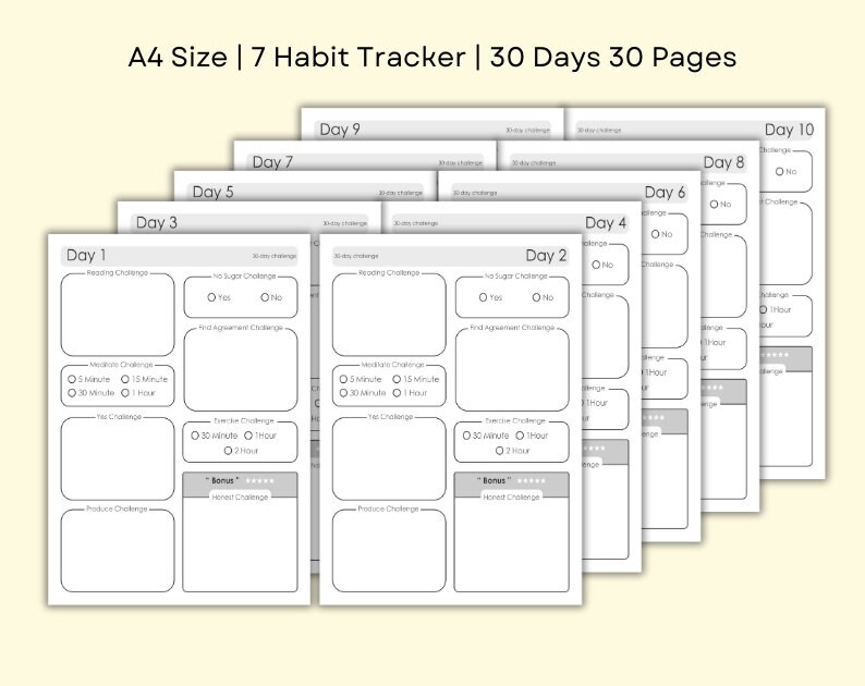 30-day Habit Tracker Printable 7 Habit Challenge, Daily Log, Monthly ...