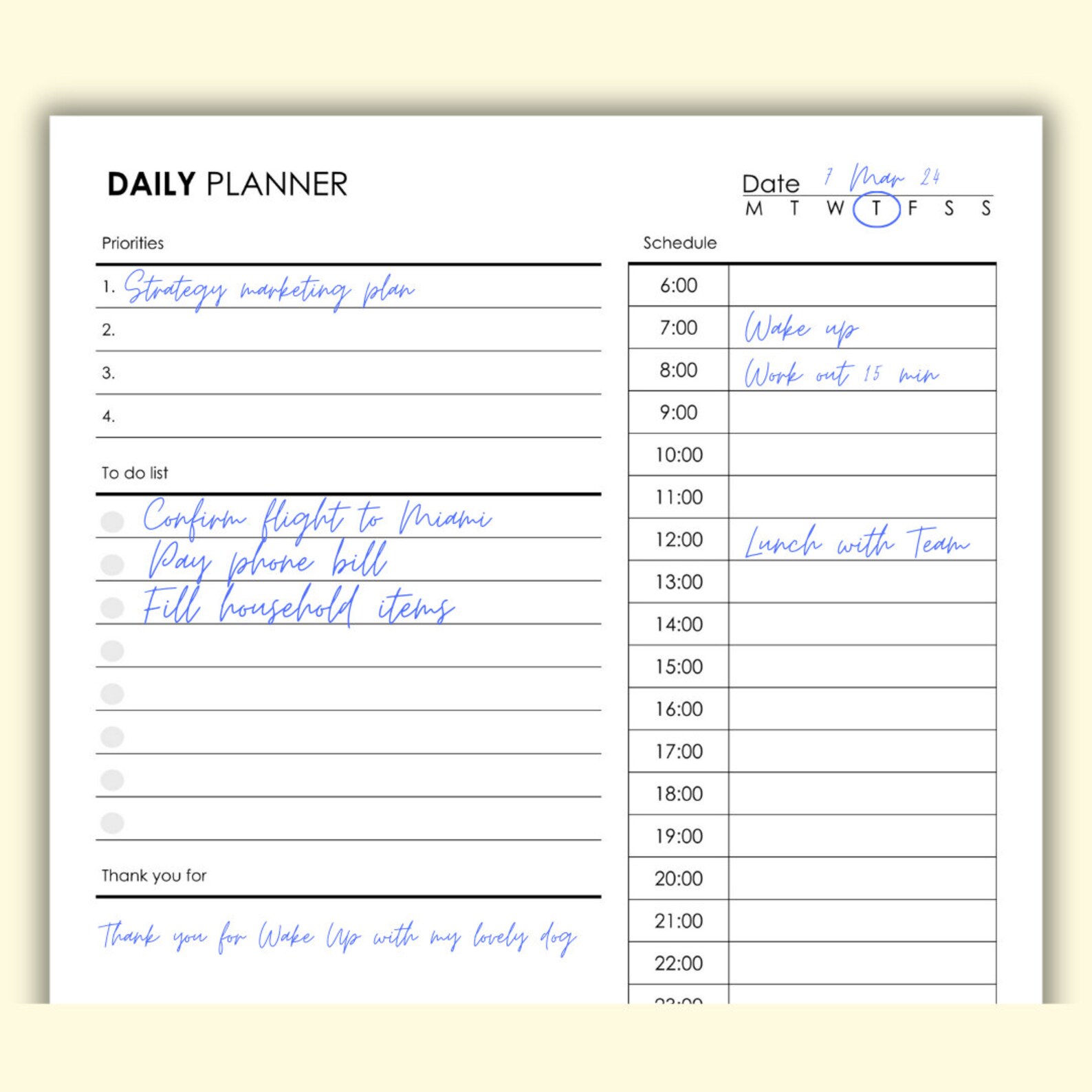 Daily Planner Vertical Printable, UNDATED Planner, Minimalist Style ...