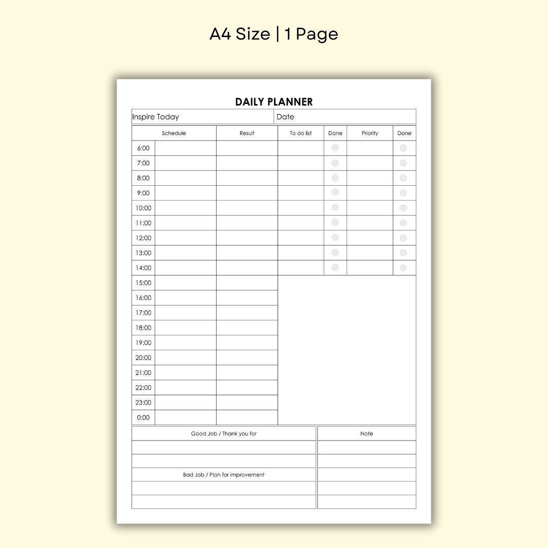 Daily Planner Vertical Printable, Undated Planner, Minimalist Style ...