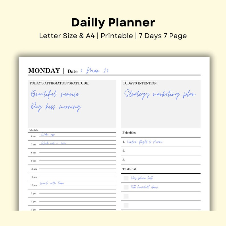 Daily Planner Printable, Minimalist Undated Planner, Daily to Do List ...