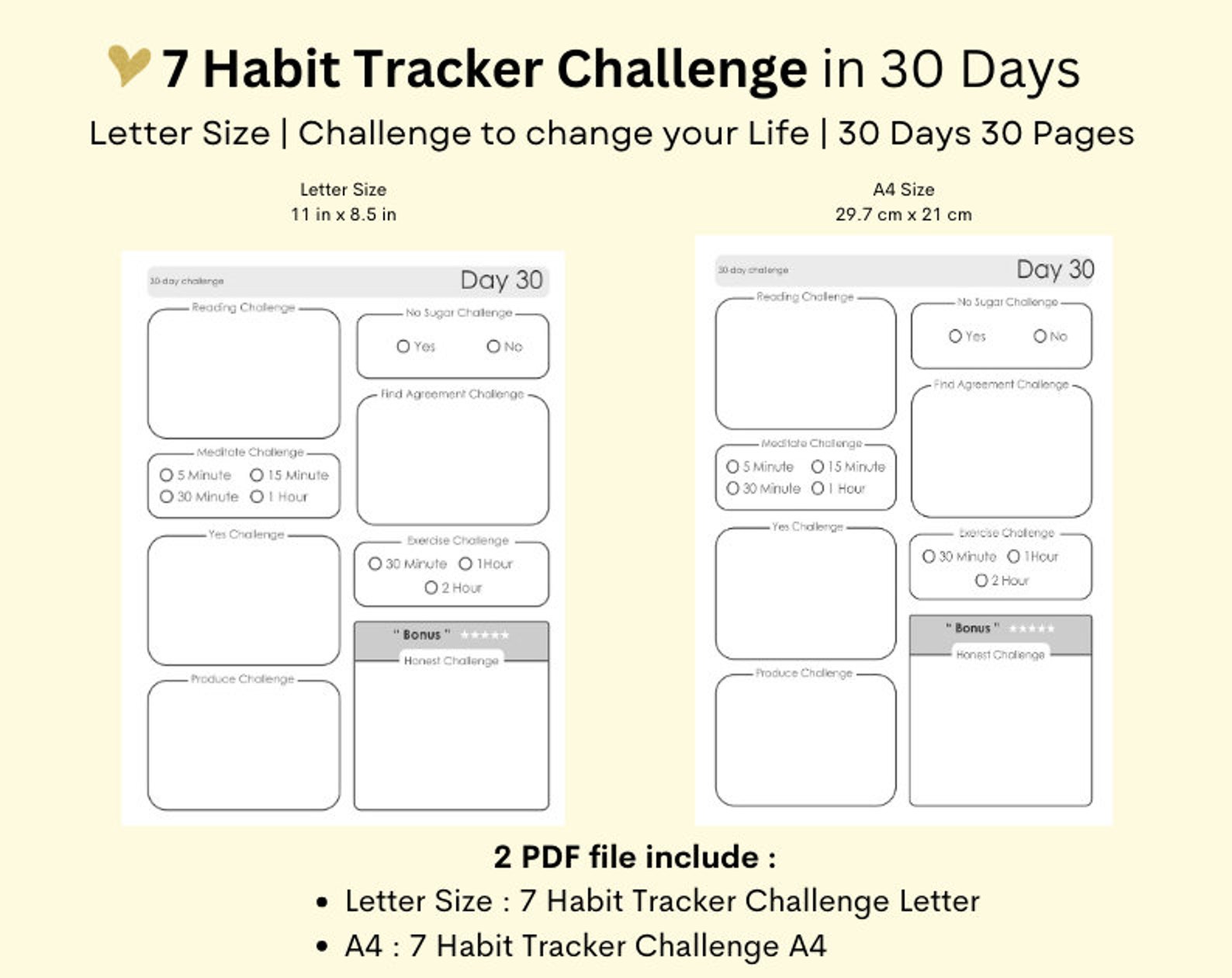 30-day Habit Tracker Printable 7 Habit Challenge, Daily Log, Monthly ...