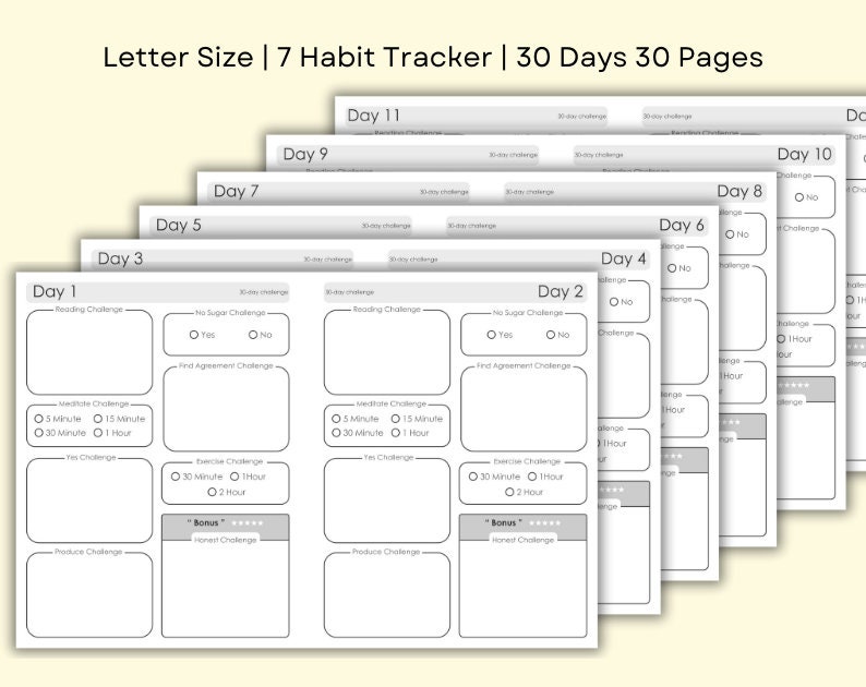 30-day Habit Tracker Printable 7 Habit Challenge, Daily Log, Monthly ...