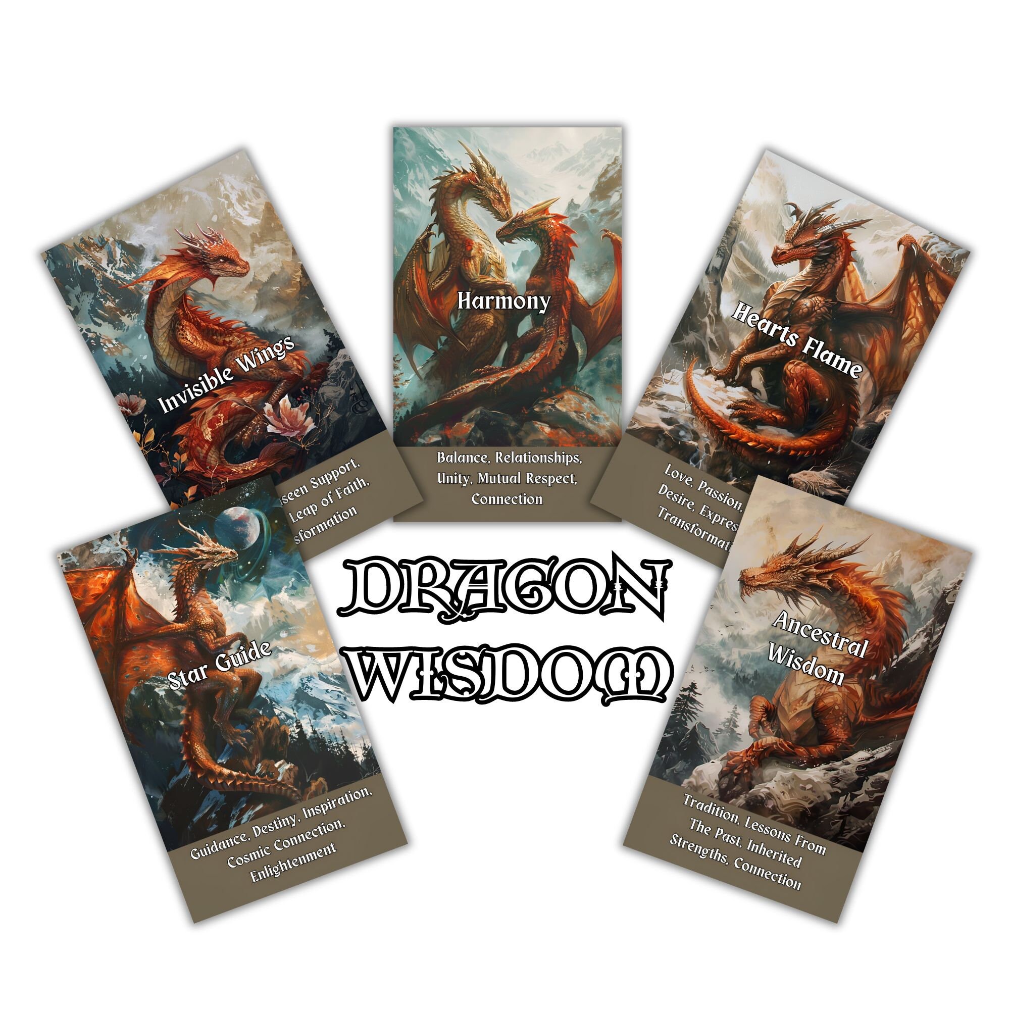 Printable Dragon Oracle Cards Deck - 32 Card and Guidebook , Mystical ...