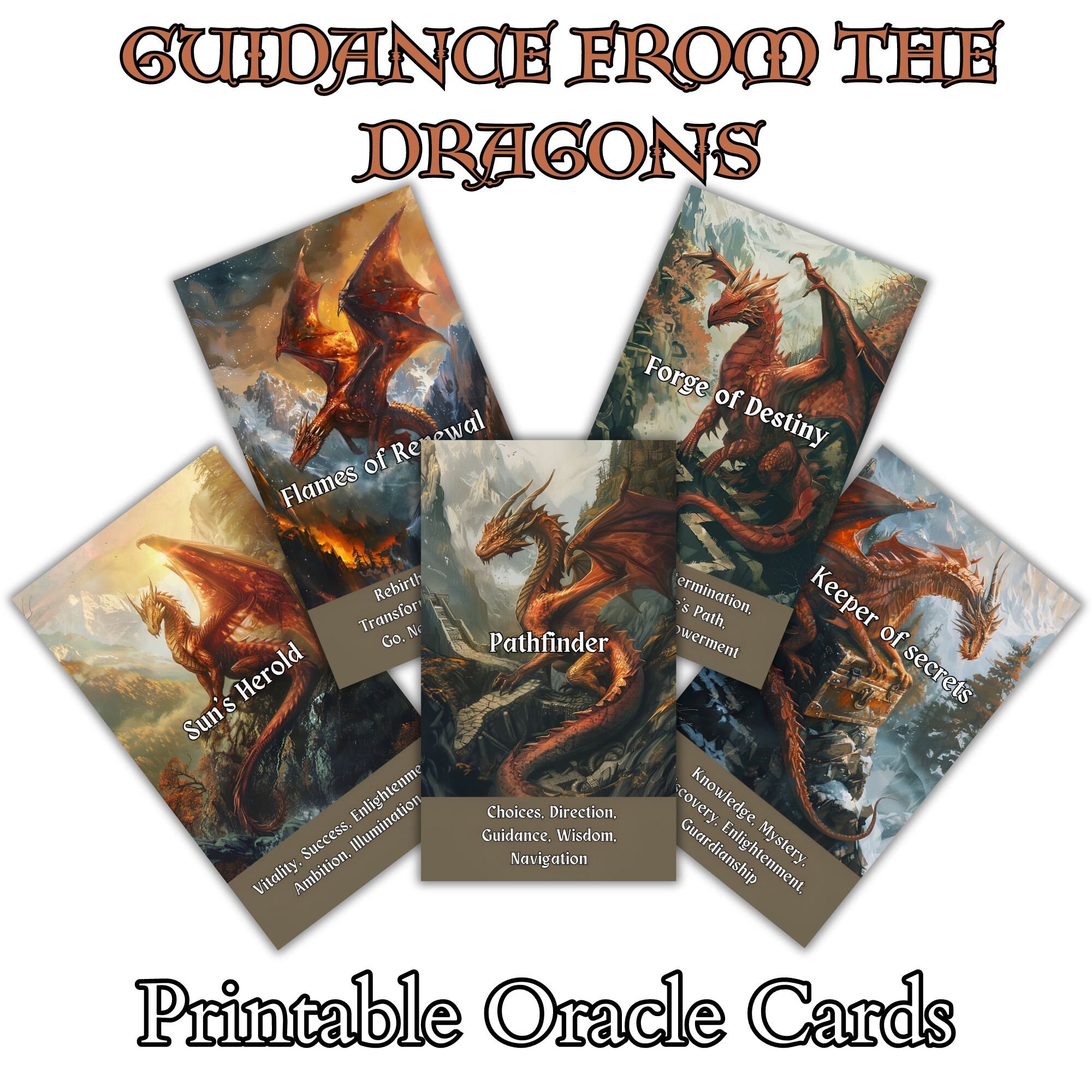 Printable Dragon Oracle Cards Deck - 32 Card and Guidebook , Mystical ...