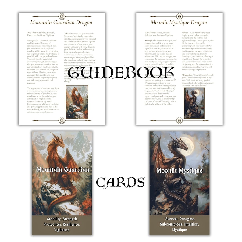 Printable Dragon Oracle Cards Deck - 32 Card and Guidebook , Mystical ...