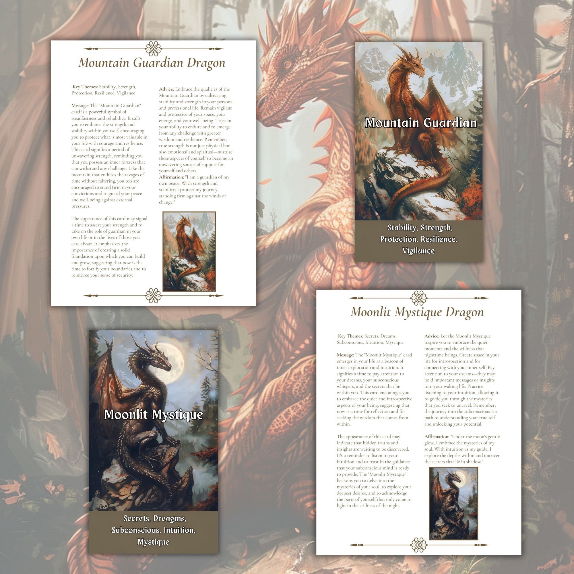 Printable Dragon Oracle Cards Deck - 32 Card and Guidebook , Mystical ...