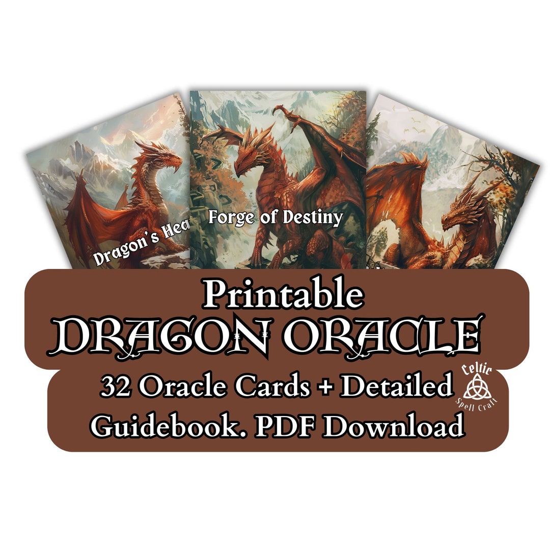 Printable Dragon Oracle Cards Deck - 32 Card and Guidebook , Mystical ...