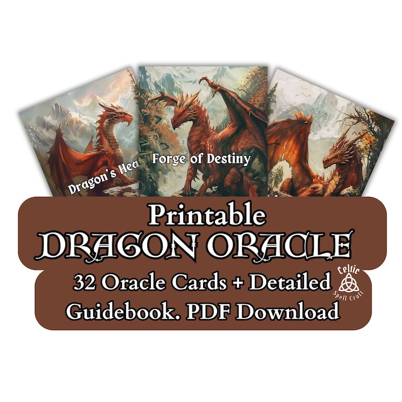 Printable Dragon Oracle Cards Deck - 32 Card and Guidebook , Mystical ...