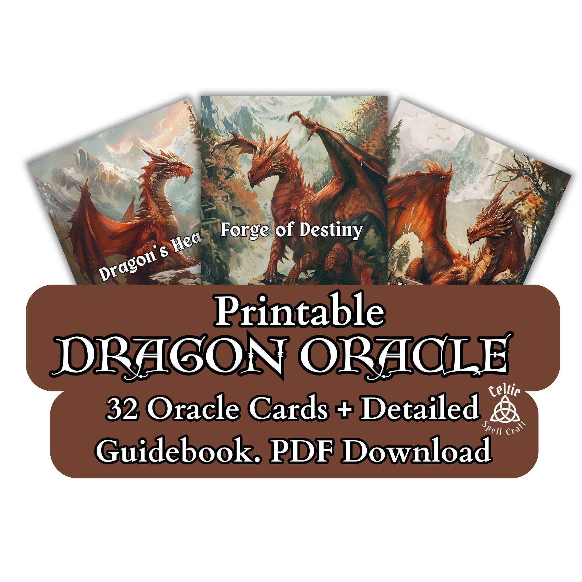 Printable Dragon Oracle Cards Deck - 32 Card and Guidebook , Mystical ...