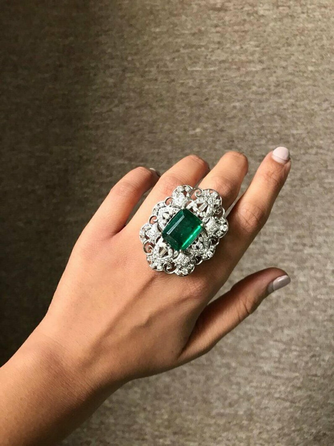 Antique Victorian Gemstone Ring, Green Emerald Cut CZ Stone Art Deco ...