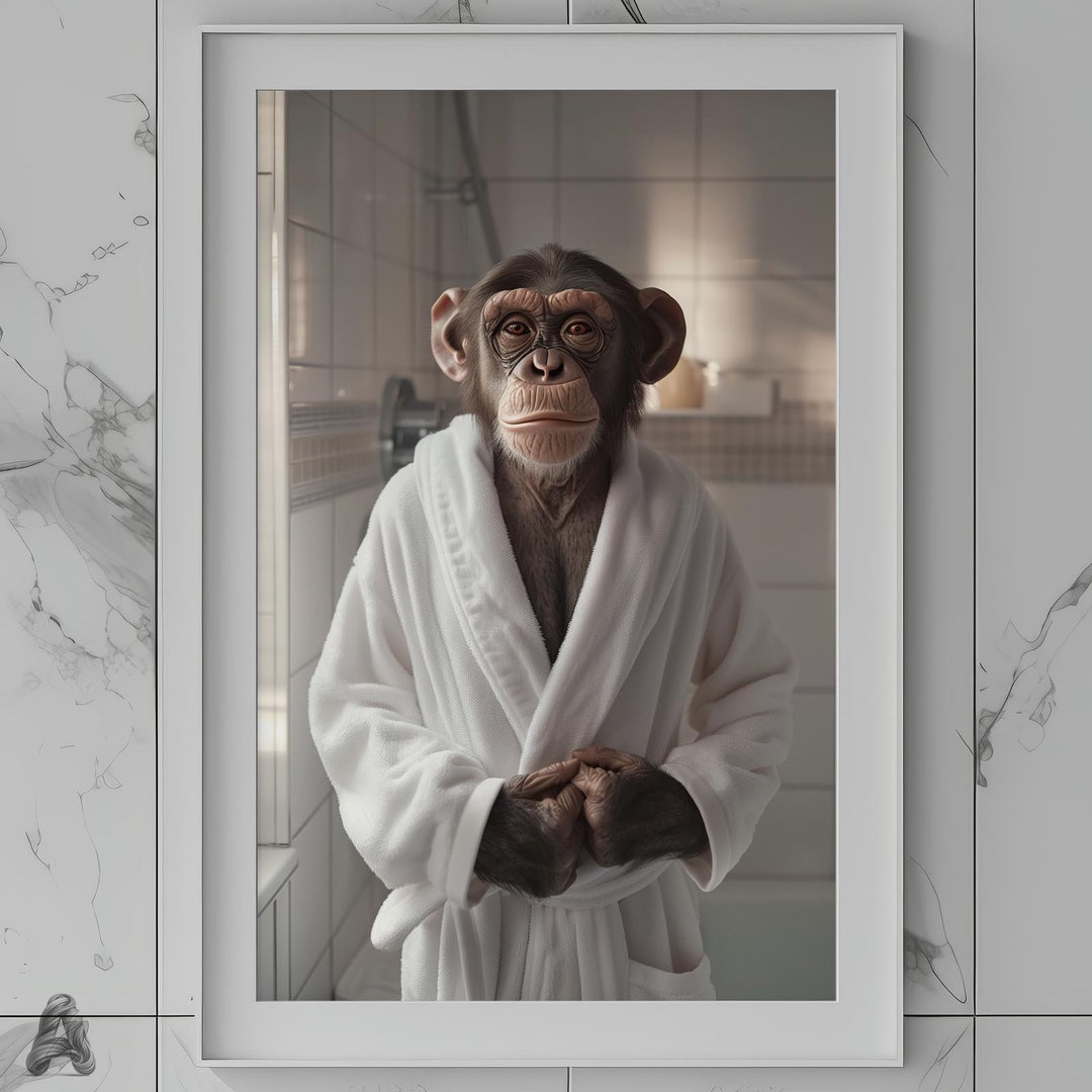Monkey in Bathrobe | Digital Download | Bathroom Decor | Art Print ...