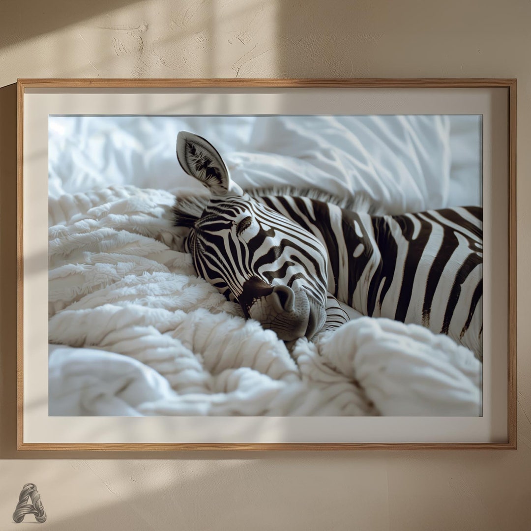 Zebra Sleeping in a Bed | Digital Download | Bedroom Decor | Art Print ...