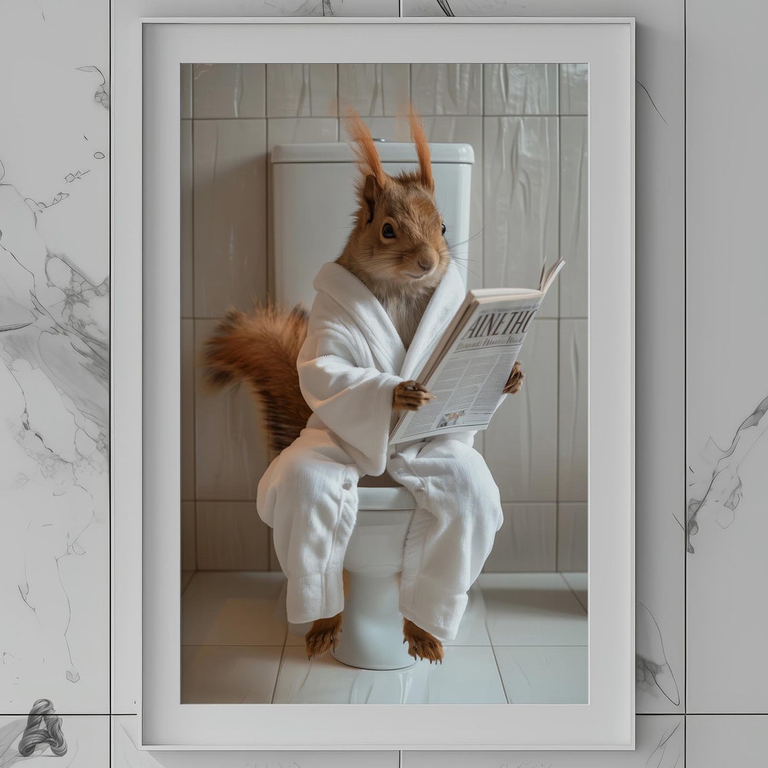 Squirrel Sitting on a Toilet | Digital Download | Bathroom Decor | Art ...