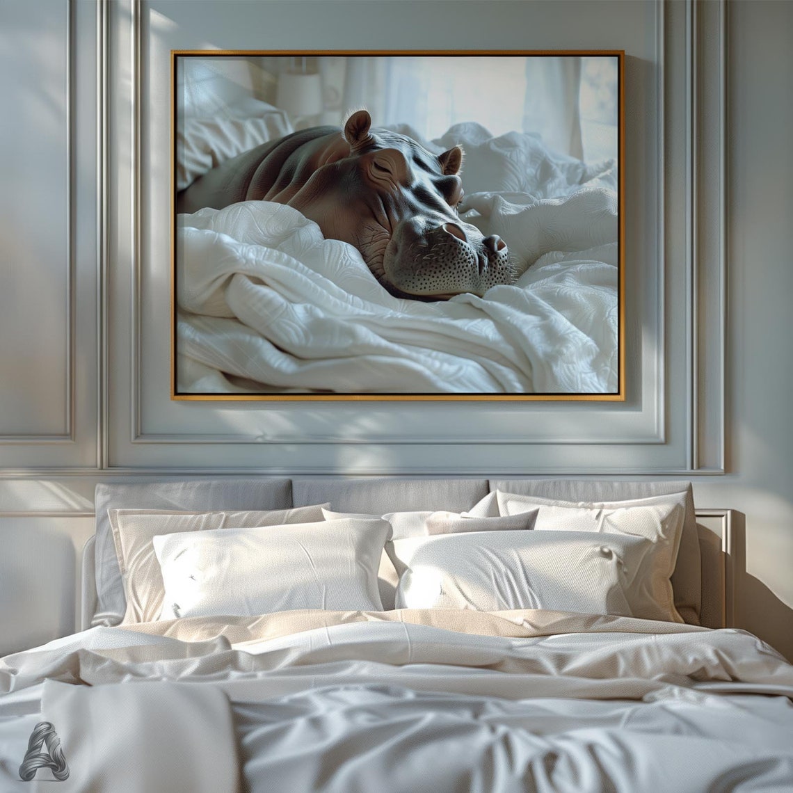 Hippopotamus Sleeping in a Bed | Digital Download | Bedroom Decor | Art ...