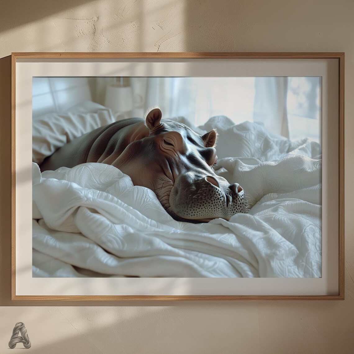 Hippopotamus Sleeping in a Bed | Digital Download | Bedroom Decor | Art ...