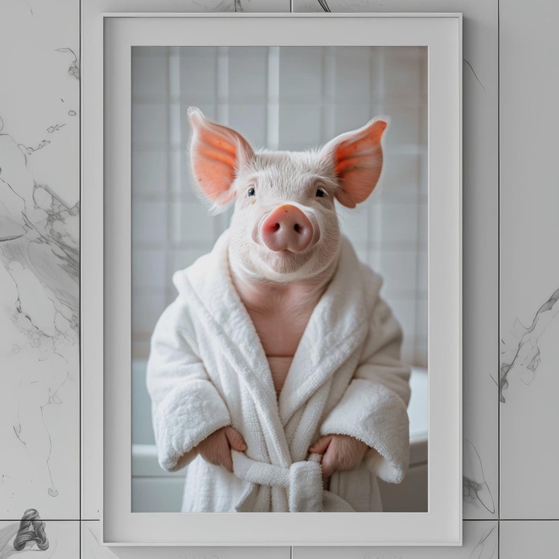 Pig in Bathrobe | Digital Download | Bathroom Decor | Art Print | Wall ...