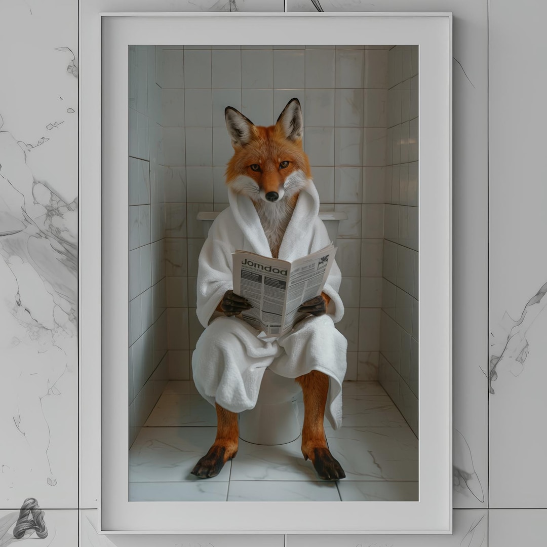 Fox Sitting on a Toilet | Digital Download | Bathroom Decor | Art Print ...