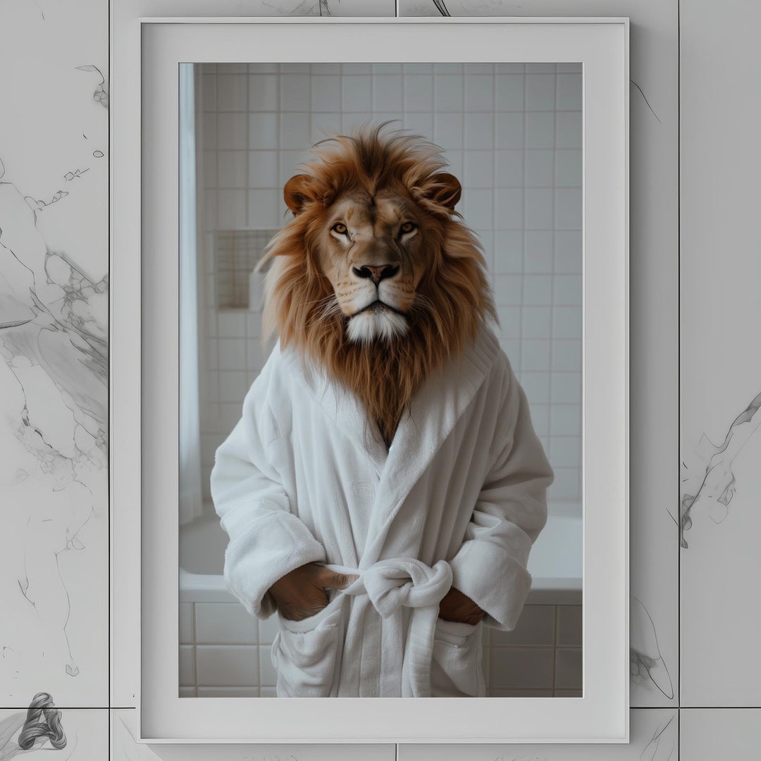Lion in Bathrobe | Digital Download | Bathroom Decor | Art Print | Wall ...