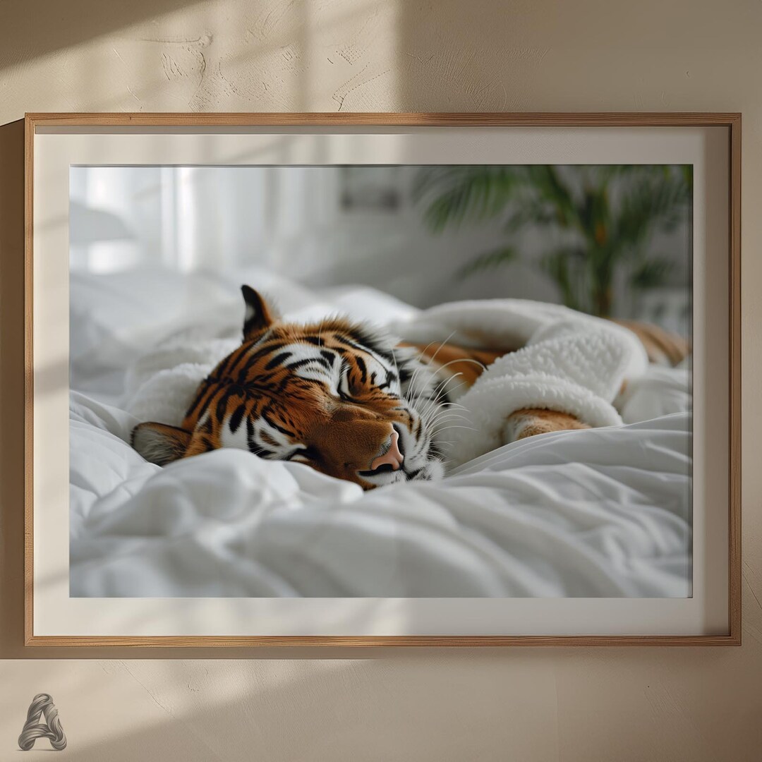 Tiger Sleeping in a Bed | Digital Download | Bedroom Decor | Art Print ...